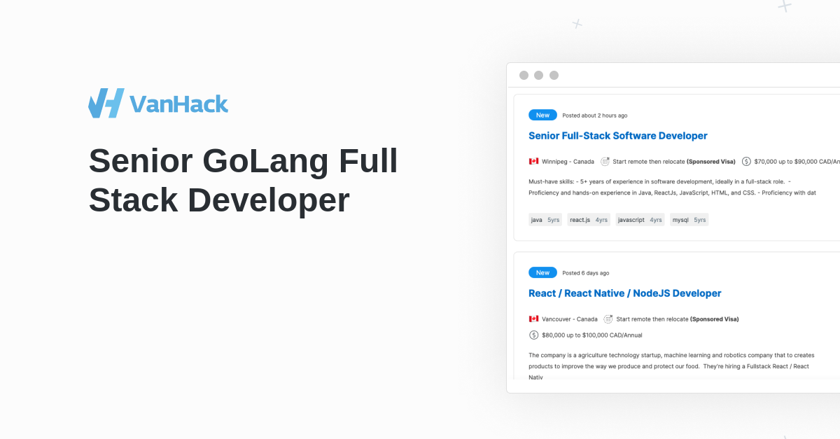Senior GoLang Full Stack Developer - VanHack